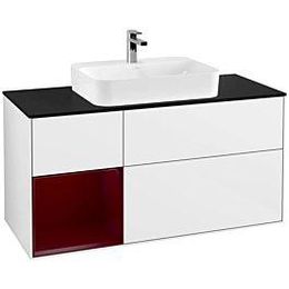 Villeroy & Boch Villeroy und Boch Finion Waschtischunterschrank F412HBGF 120cm, Abdeckplatte black matt, Regal links Peony, Glossy white lacquer