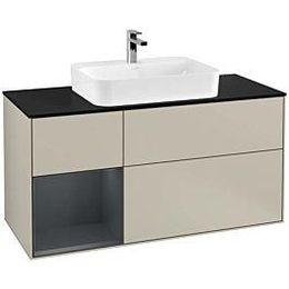 Villeroy & Boch Villeroy und Boch Finion Waschtischunterschrank F412HGHH 120cm, Abdeckplatte black matt, Regal links Midnight Blue Matt Lacquer, Sand Matt Lacquer