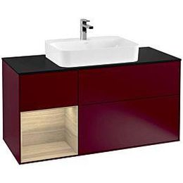 Villeroy & Boch Villeroy und Boch Finion Waschtischunterschrank F412PCHB 120cm, Abdeckplatte black matt, Regal links Oak Veneer, Peony Matt