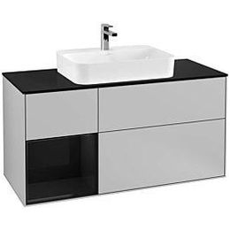 Villeroy & Boch Villeroy und Boch Finion Waschtischunterschrank F412PHGJ 120cm, Abdeckplatte black matt, Regal links Glossy Black Lacquer, Light grey matt