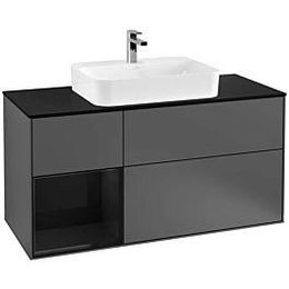 Villeroy & Boch Villeroy und Boch Finion Waschtischunterschrank F412PHGK 120cm, Abdeckplatte black matt, Regal links Glossy Black Lacquer, Anthracite matt