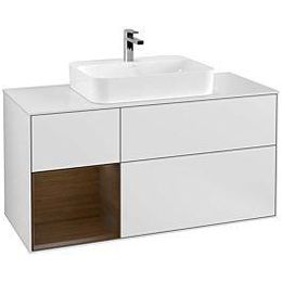 Villeroy & Boch Villeroy und Boch Finion Waschtischunterschrank G411GNMT 120cm, Abdeckplatte white matt, Emotion, Regal links Walnut veneer, White matt lacquer