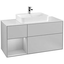 Villeroy & Boch Villeroy und Boch Finion Waschtischunterschrank G411GJGJ 120cm, Abdeckplatte white matt, Emotion, Regal links Light grey matt, Light grey matt