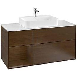 Villeroy & Boch Villeroy und Boch Finion Waschtischunterschrank G411GNGN 120cm, Abdeckplatte white matt, Emotion, Regal links Walnut veneer, Walnut veneer