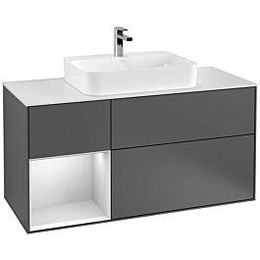 Villeroy & Boch Villeroy und Boch Finion Waschtischunterschrank G411MTGK 120cm, Abdeckplatte white matt, Emotion, Regal links White matt lacquer, Anthracite matt