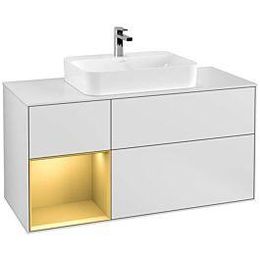 Villeroy & Boch Villeroy und Boch Finion Waschtischunterschrank G411HFMT 120cm, Abdeckplatte white matt, Emotion, Regal links Gold matt, White matt lacquer