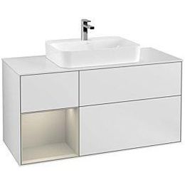 Villeroy & Boch Villeroy und Boch Finion Waschtischunterschrank G411HHMT 120cm, Abdeckplatte white matt, Emotion, Regal links Sand Matt Lacquer, White matt lacquer