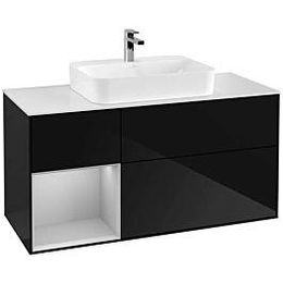 Villeroy & Boch Villeroy und Boch Finion Waschtischunterschrank G411GJPH 120cm, Abdeckplatte white matt, Emotion, Regal links Light grey matt, Glossy Black Lacquer