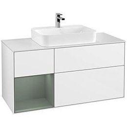 Villeroy & Boch Villeroy und Boch Finion Waschtischunterschrank F411GMGF 120cm, Abdeckplatte white matt, Regal links Olive Matt Lacquer, Glossy white lacquer