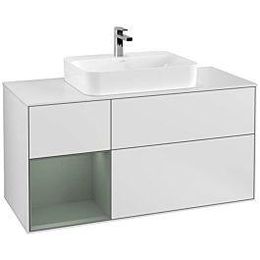 Villeroy & Boch Villeroy und Boch Finion Waschtischunterschrank F411GMMT 120cm, Abdeckplatte white matt, Regal links Olive Matt Lacquer, White matt lacquer