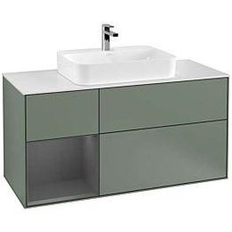 Villeroy & Boch Villeroy und Boch Finion Waschtischunterschrank F411GKGM 120cm, Abdeckplatte white matt, Regal links Anthracite matt, Olive Matt Lacquer