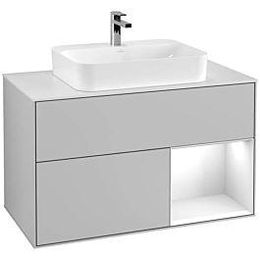 Villeroy & Boch Villeroy und Boch Finion Waschtischunterschrank G371GFGJ 100cm, Abdeckplatte white matt, Emotion, Regal rechts Glossy white lacquer, Light grey matt