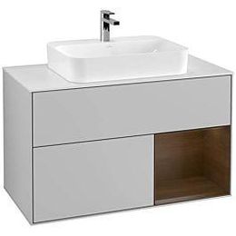 Villeroy & Boch Villeroy und Boch Finion Waschtischunterschrank G371GNGJ 100cm, Abdeckplatte white matt, Emotion, Regal rechts Walnut veneer, Light grey matt