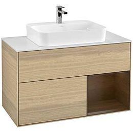 Villeroy & Boch Villeroy und Boch Finion Waschtischunterschrank G371GNPC 100cm, Abdeckplatte white matt, Emotion, Regal rechts Walnut veneer, Oak Veneer