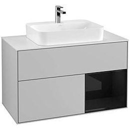 Villeroy & Boch Villeroy und Boch Finion Waschtischunterschrank G371PHGJ 100cm, Abdeckplatte white matt, Emotion, Regal rechts Glossy Black Lacquer, Light grey matt