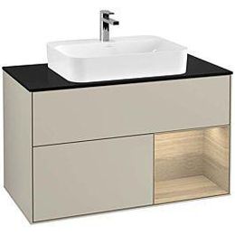 Villeroy & Boch Villeroy und Boch Finion Waschtischunterschrank G372PCHH 100cm, Abdeckplatte black matt, Emotion, Regal rechts Oak Veneer, Sand Matt Lacquer