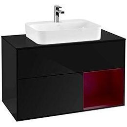 Villeroy & Boch Villeroy und Boch Finion Waschtischunterschrank G372HBPH 100cm, Abdeckplatte black matt, Emotion, Regal rechts Peony, Glossy Black Lacquer