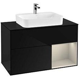 Villeroy & Boch Villeroy und Boch Finion Waschtischunterschrank G372HHPH 100cm, Abdeckplatte black matt, Emotion, Regal rechts Sand Matt, Glossy Black Lacquer