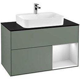 Villeroy & Boch Villeroy und Boch Finion Waschtischunterschrank G372MTGM 100cm, Abdeckplatte black matt, Emotion, Regal rechts White matt lacquer, Olive Matt Lacquer