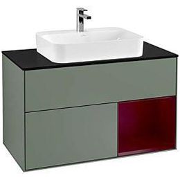 Villeroy & Boch Villeroy und Boch Finion Waschtischunterschrank G372HBGM 100cm, Abdeckplatte black matt, Emotion, Regal rechts Peony, Olive Matt Lacquer