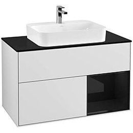 Villeroy & Boch Villeroy und Boch Finion Waschtischunterschrank G372PHMT 100cm, Abdeckplatte black matt, Emotion, Regal rechts Glossy Black Lacquer, White matt lacquer