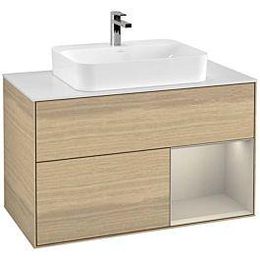 Villeroy & Boch Villeroy und Boch Finion Waschtischunterschrank F371HHPC 100cm, Abdeckplatte white matt, Regal rechts Sand Matt, Oak Veneer