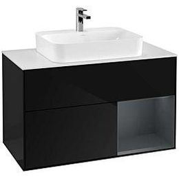 Villeroy & Boch Villeroy und Boch Finion Waschtischunterschrank F371HGPH 100cm, Abdeckplatte white matt, Regal rechts Midnight Blue Matt Lacquer, Glossy Black Lacquer