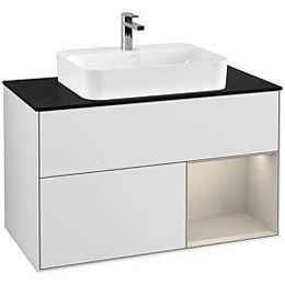 Villeroy & Boch Villeroy und Boch Finion Waschtischunterschrank F372HHMT 100cm, Abdeckplatte black matt, Regal rechts Sand Matt, White matt lacquer