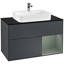 Villeroy & Boch Villeroy und Boch Finion Waschtischunterschrank F372GMHG 100cm, Abdeckplatte black matt, Regal rechts Olive Matt Lacquer, Midnight Blue Matt Lacquer