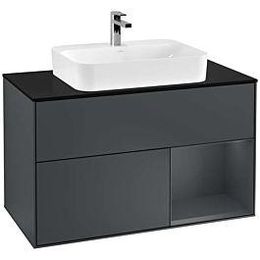 Villeroy & Boch Villeroy und Boch Finion Waschtischunterschrank F372HGHG 100cm, Abdeckplatte black matt, Regal rechts Midnight Blue Matt Lacquer, Midnight Blue Matt Lacquer