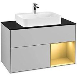 Villeroy & Boch Villeroy und Boch Finion Waschtischunterschrank F372HFGJ 100cm, Abdeckplatte black matt, Regal rechts Gold matt, Light grey matt