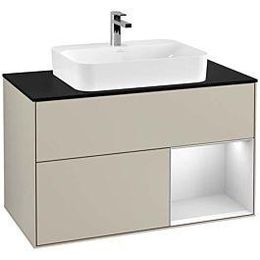 Villeroy & Boch Villeroy und Boch Finion Waschtischunterschrank F372MTHH 100cm, Abdeckplatte black matt, Regal rechts White matt lacquer, Sand Matt Lacquer