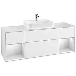 Villeroy & Boch Villeroy und Boch Finion Waschtischunterschrank F451MTGF 160x60,3cm, Abdeckplatte white matt, Regale White matt lacquer, Glossy white lacquer