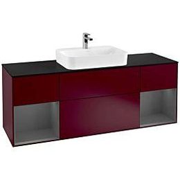 Villeroy & Boch Villeroy und Boch Finion Waschtischunterschrank F452GKHB 160x60,3cm, Abdeckplatte black matt, Regale Anthracite matt lacquer, Peony Matt