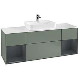 Villeroy & Boch Villeroy und Boch Finion Waschtischunterschrank F451HGGM 160x60,3cm, Abdeckplatte white matt, Regale Midnight matt lacquer, Olive Matt Lacquer