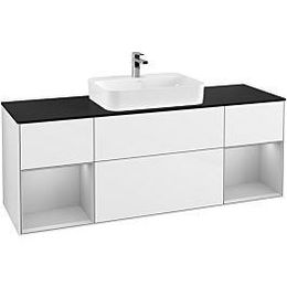 Villeroy & Boch Villeroy und Boch Finion Waschtischunterschrank F452GJGF 160x60,3cm, Abdeckplatte black matt, Regale Light grey matt lacquer, Glossy white lacquer