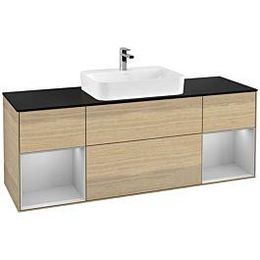 Villeroy & Boch Villeroy und Boch Finion Waschtischunterschrank F452GJPC 160x60,3cm, Abdeckplatte black matt, Regale Light grey matt lacquer, Oak Veneer