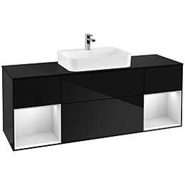 Villeroy & Boch Villeroy und Boch Finion Waschtischunterschrank F452MTPH 160x60,3cm, Abdeckplatte black matt, Regale White matt lacquer, Glossy Black Lacquer