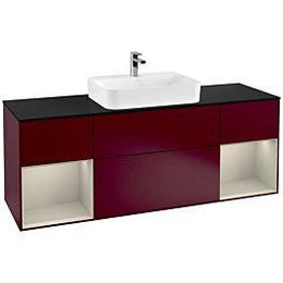 Villeroy & Boch Villeroy und Boch Finion Waschtischunterschrank F452HHHB 160x60,3cm, Abdeckplatte black matt, Regale sand matt lacquer, Peony Matt