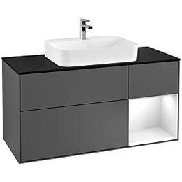 Villeroy & Boch Villeroy und Boch Finion Waschtischunterschrank G422GFGK 120cm, Abdeckplatte black matt, Emotion, Regal rechts Glossy white, Anthracite matt