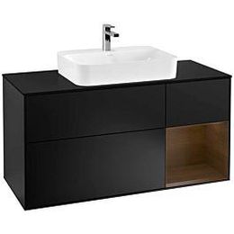 Villeroy & Boch Villeroy und Boch Finion Waschtischunterschrank G422GNPD 120cm, Abdeckplatte black matt, Emotion, Regal rechts Walnut veneer, Black matt lacquer