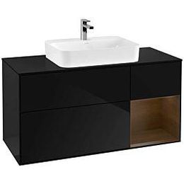 Villeroy & Boch Villeroy und Boch Finion Waschtischunterschrank G422GNPH 120cm, Abdeckplatte black matt, Emotion, Regal rechts Walnut veneer, Glossy Black Lacquer