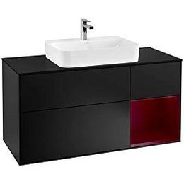 Villeroy & Boch Villeroy und Boch Finion Waschtischunterschrank G422HBPD 120cm, Abdeckplatte black matt, Emotion, Regal rechts Peony matt, Black matt lacquer