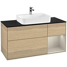 Villeroy & Boch Villeroy und Boch Finion Waschtischunterschrank G422HHPC 120cm, Abdeckplatte black matt, Emotion, Regal rechts Sand matt, Oak Veneer