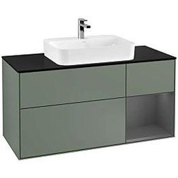 Villeroy & Boch Villeroy und Boch Finion Waschtischunterschrank G422GKGM 120cm, Abdeckplatte black matt, Emotion, Regal rechts Anthracite matt, Olive Matt Lacquer