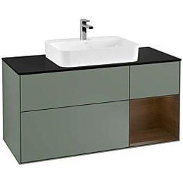 Villeroy & Boch Villeroy und Boch Finion Waschtischunterschrank G422GNGM 120cm, Abdeckplatte black matt, Emotion, Regal rechts Walnut veneer, Olive Matt Lacquer