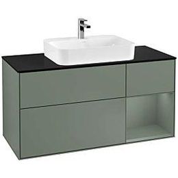 Villeroy & Boch Villeroy und Boch Finion Waschtischunterschrank G422GMGM 120cm, Abdeckplatte black matt, Emotion, Regal rechts Olive matt, Olive Matt Lacquer