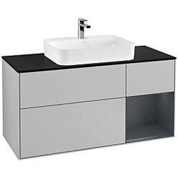 Villeroy & Boch Villeroy und Boch Finion Waschtischunterschrank G422HGGJ 120cm, Abdeckplatte black matt, Emotion, Regal rechts Midnight Blue matt, Light grey matt