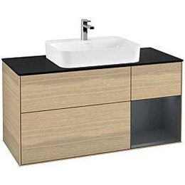 Villeroy & Boch Villeroy und Boch Finion Waschtischunterschrank G422HGPC 120cm, Abdeckplatte black matt, Emotion, Regal rechts Midnight Blue matt, Oak Veneer