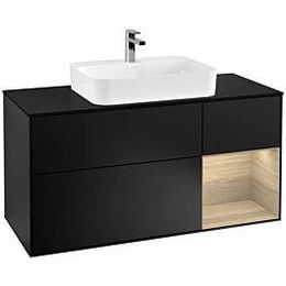 Villeroy & Boch Villeroy und Boch Finion Waschtischunterschrank G422PCPD 120cm, Abdeckplatte black matt, Emotion, Regal rechts Oak veneer, Black matt lacquer